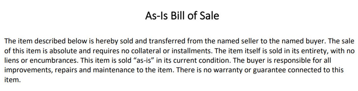 Bill of Sale Invoice General Item Second Hand Item as is Sale Contract ...