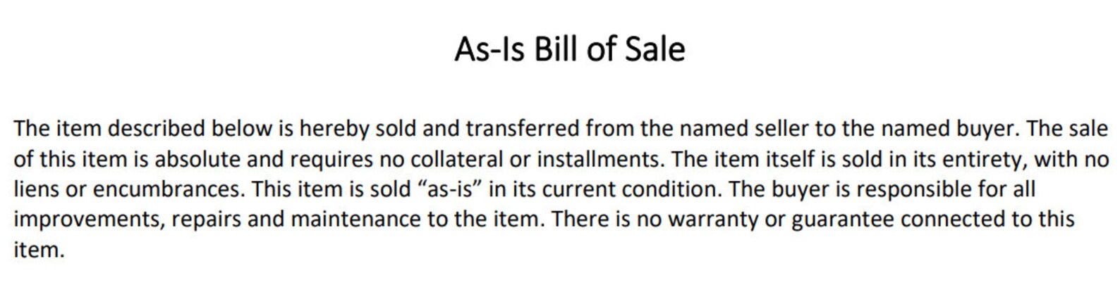 Bill of Sale Invoice General Item Second Hand Item as is Sale Contract ...