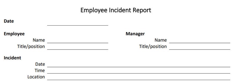 Employee Incident Report Form Accident at Work Form Employee Policy ...