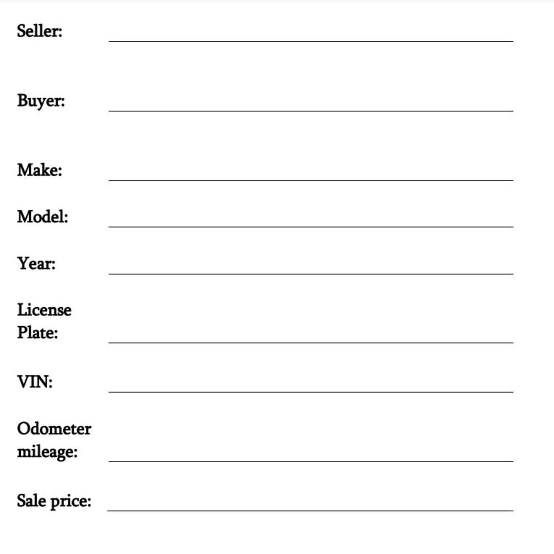 Motor Vehicle Bill of Sale Car Truck Van 4x4 Sale Contract Auto ...