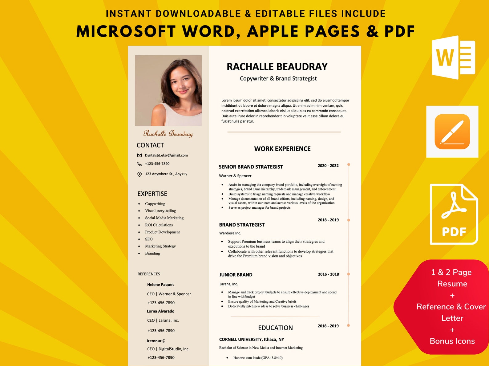 CV Template Resume Editable, Professional Resume Example, Minimalist ...