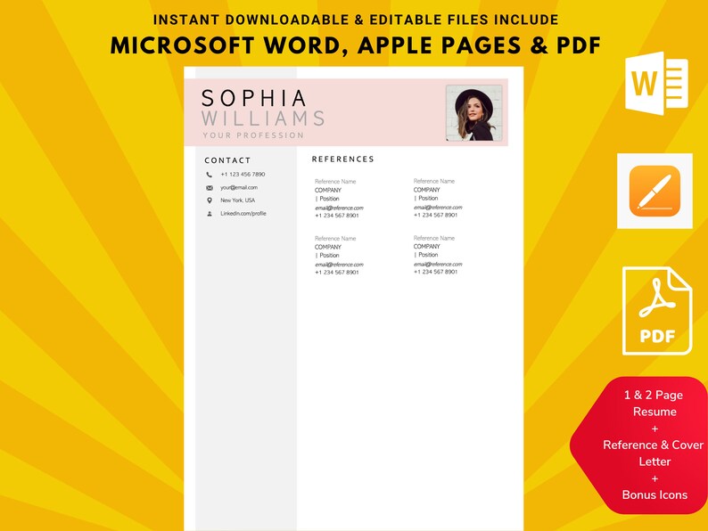 CV Template Resume Editable, Professional Resume 2 Page, Minimalist ...
