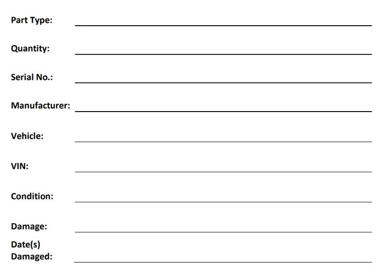 Vehicle Parts Bill of Sale Used Parts Engine Sale Contract Part ...
