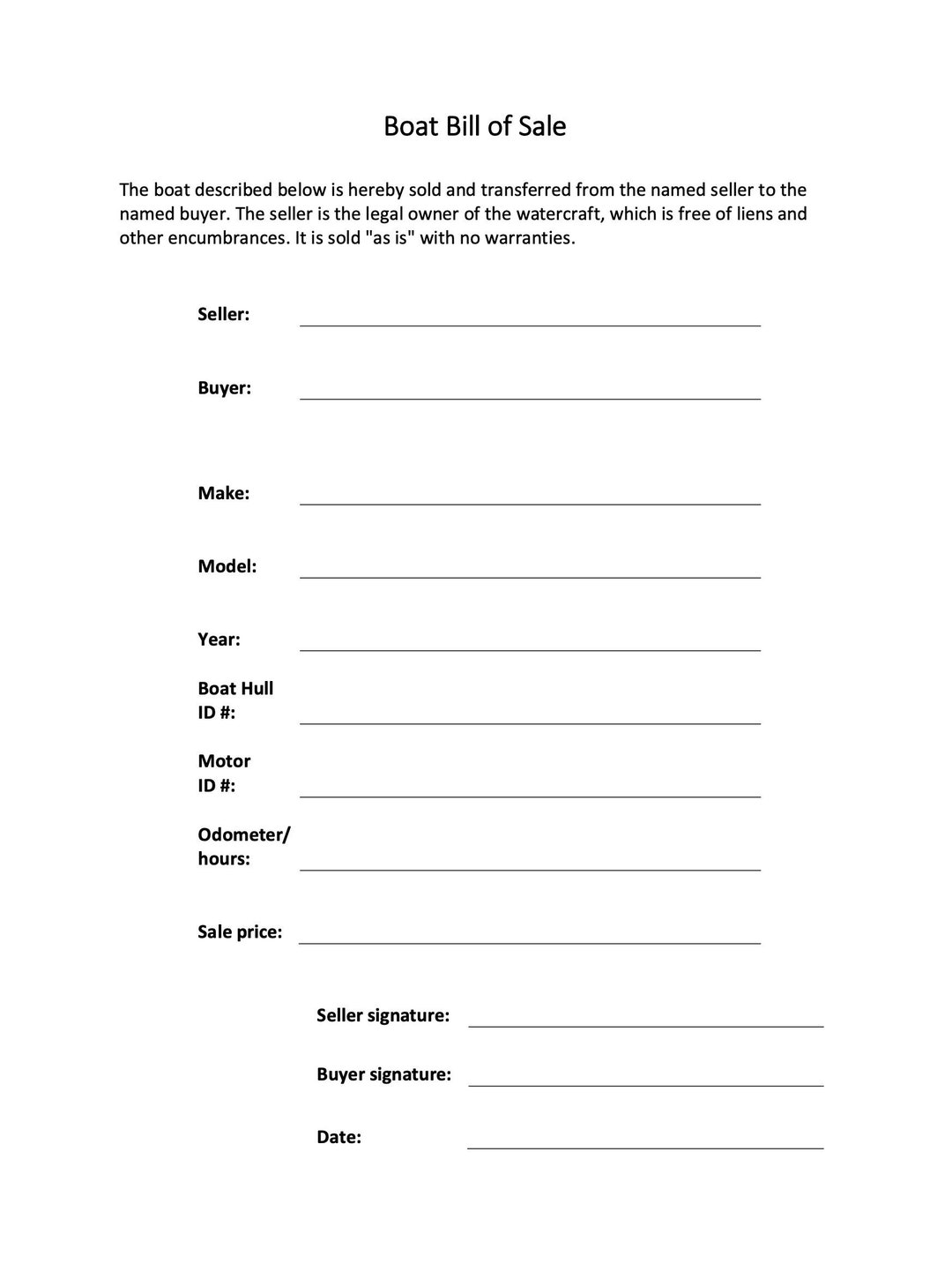 Boat Bill of Sale Motorboat Rowboat Bowrider Sale Contract Boat ...