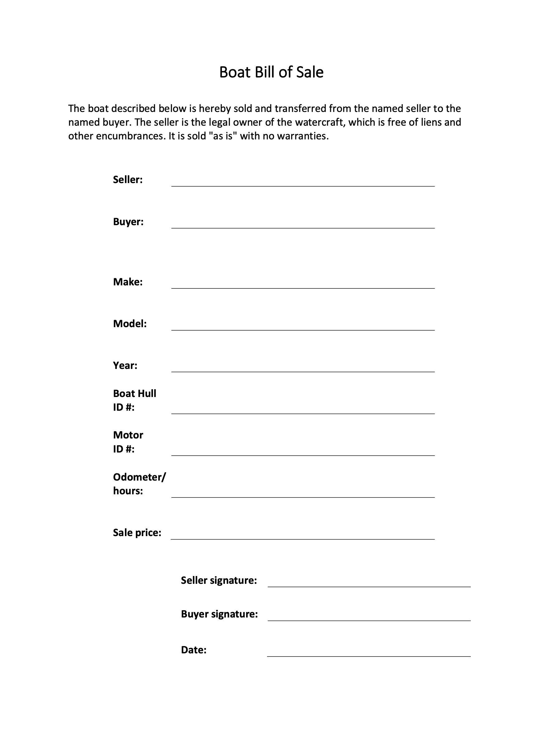 Boat Bill of Sale Motorboat Rowboat Bowrider Sale Contract Boat ...