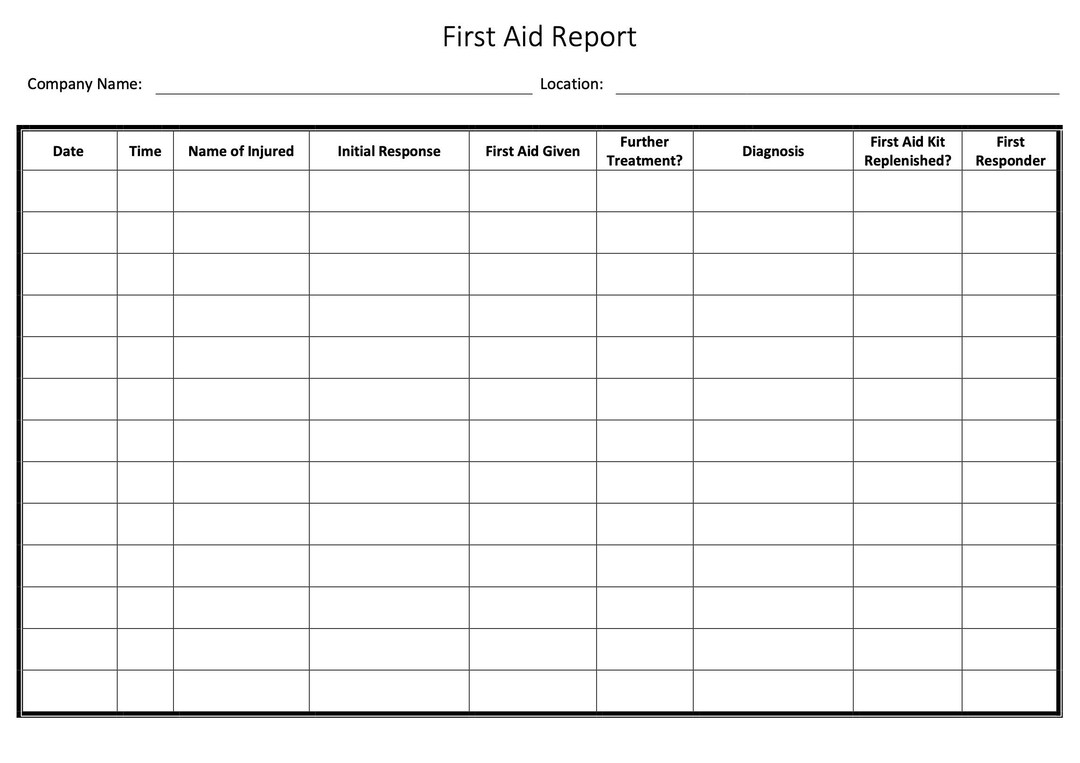 First Aid Report School Office Work Company Apartment Block First Aid ...