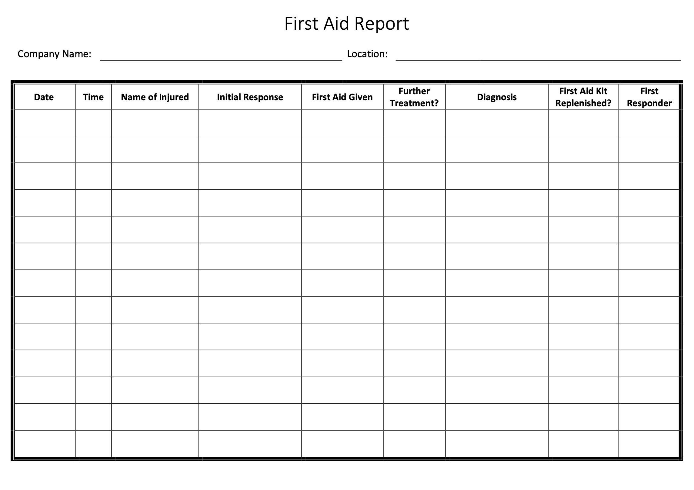 First Aid Report School Office Work Company Apartment Block First Aid ...