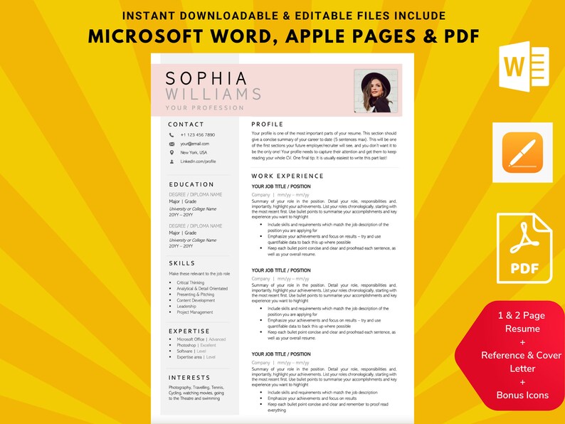 CV Template Resume Editable, Professional Resume 2 Page, Minimalist ...