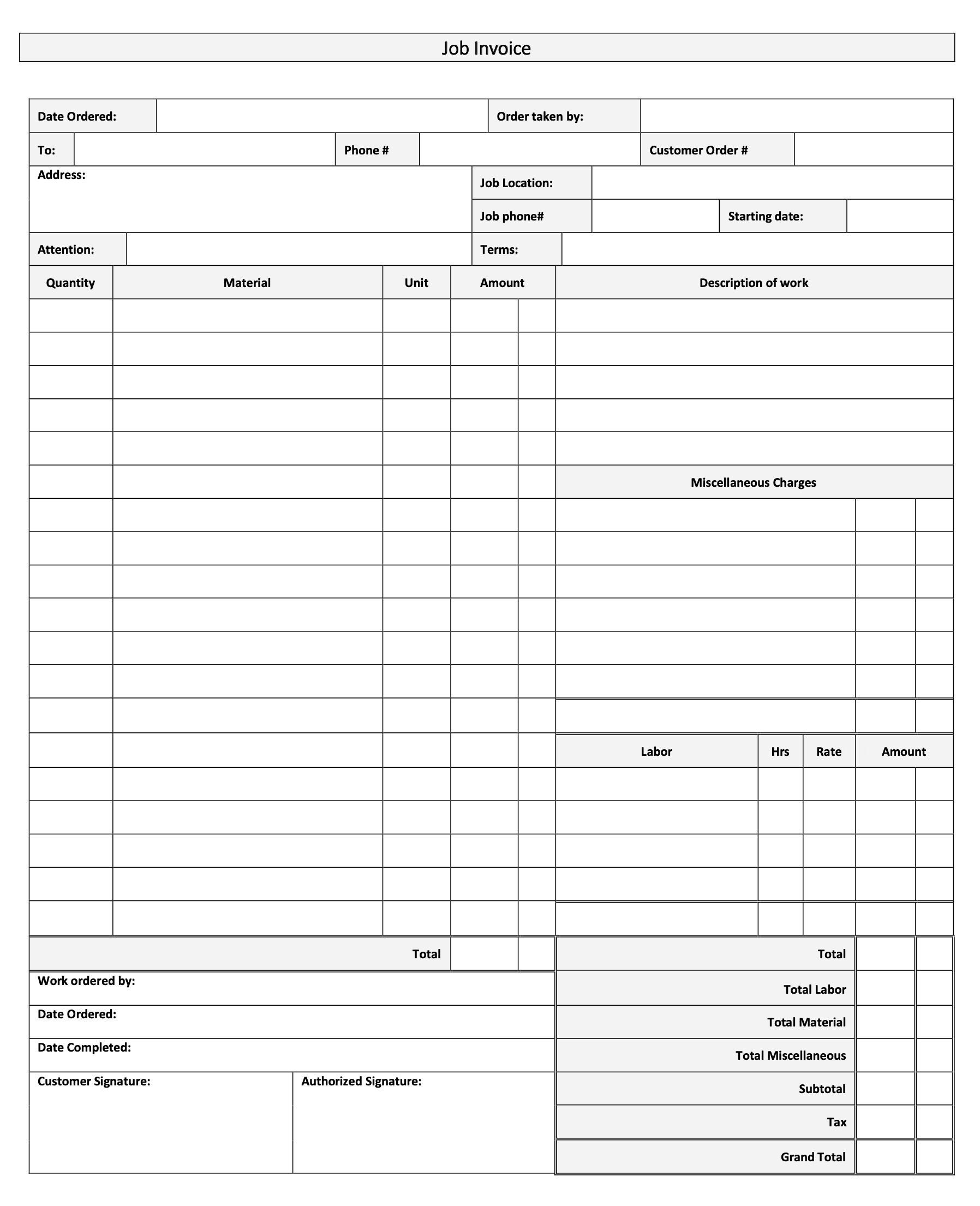 Contractor Work Invoice Service Work Invoice Template Proof of Work ...