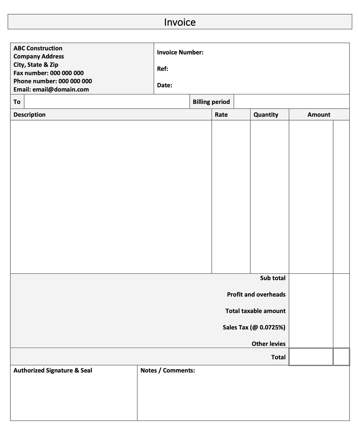 Construction Work Invoice Service Building Work Invoice Template Proof ...
