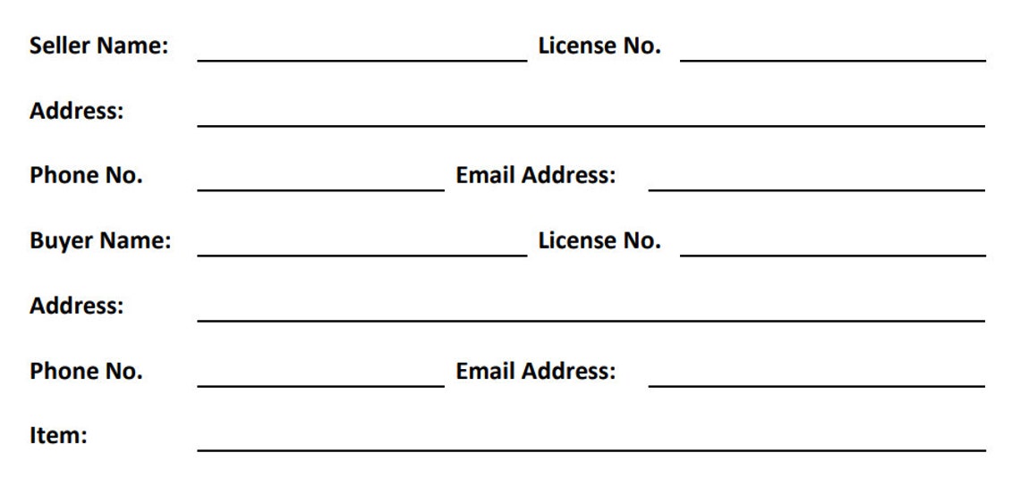 Bill of Sale Invoice General Item Second Hand Item as is Sale Contract ...
