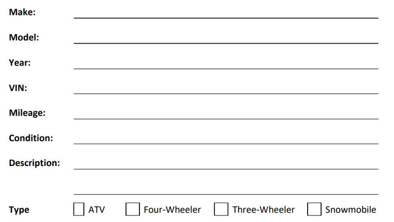 ATV Bill of Sale Four Wheeler Snowmobile Sale Contract Auto Dealership ...