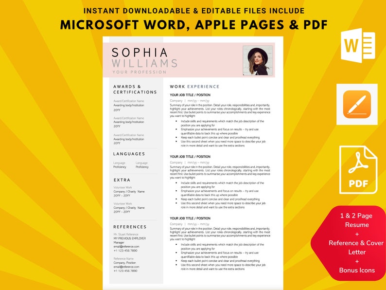 CV Template Resume Editable, Professional Resume 2 Page, Minimalist ...