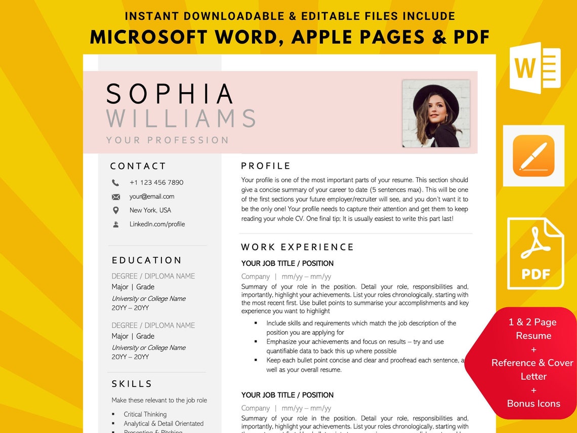 CV Template Resume Editable, Professional Resume 2 Page, Minimalist ...