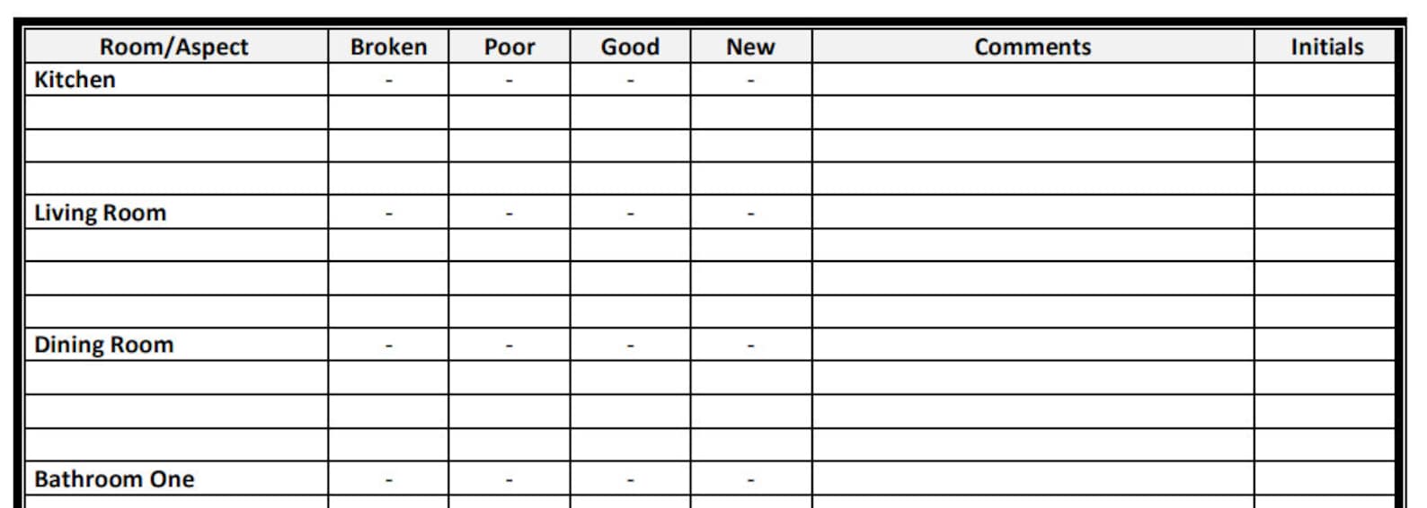 Rental Inspection Report Form Landlord Letting Agent Agency Company ...