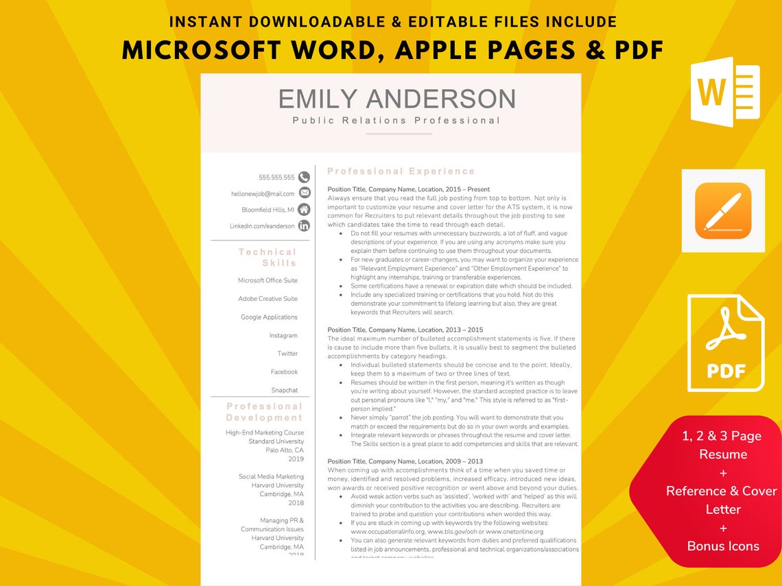 CV Template Resume Editable, Professional Resume Example, Minimalist ...