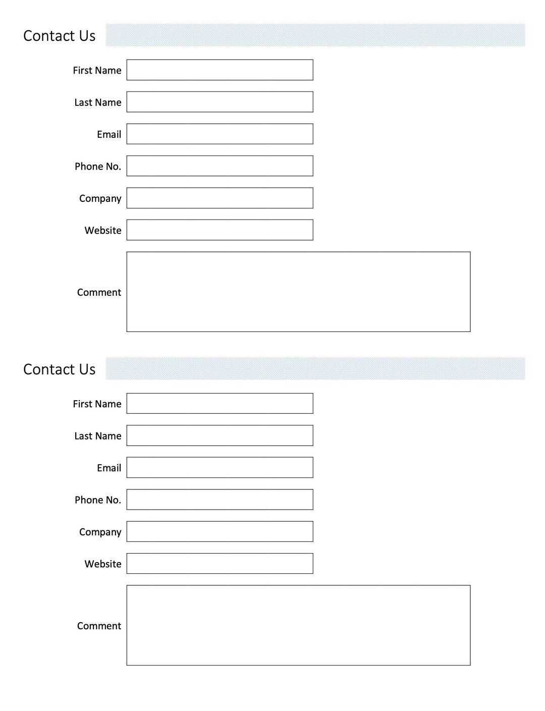 Standard Contact Form Employee Contact Details Documented Records of ...