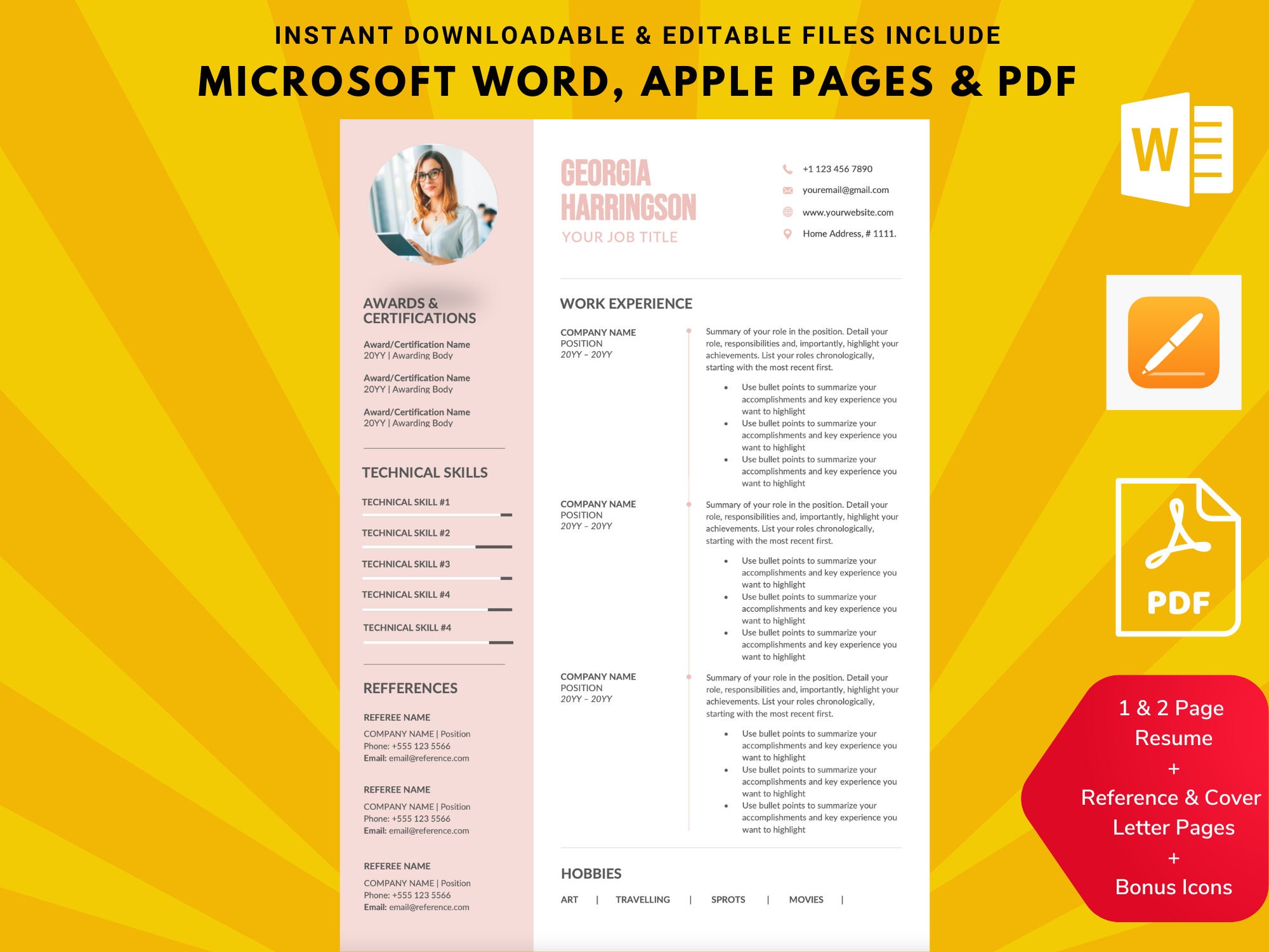 CV Template Resume Editable, Professional Resume 2 Page, Minimalist ...