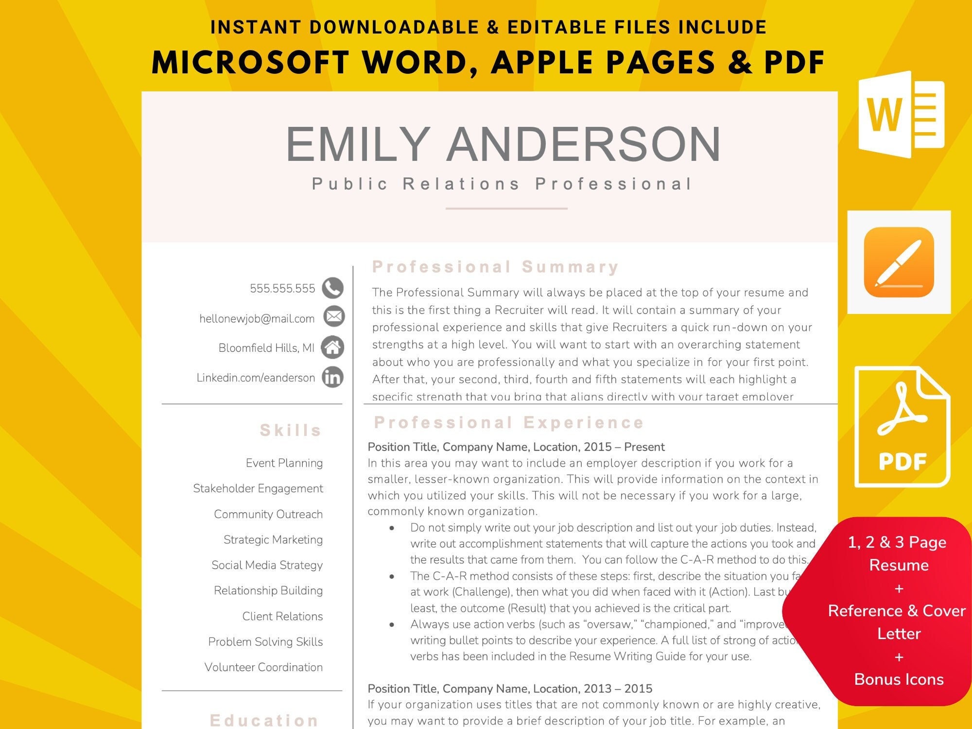 CV Template Resume Editable, Professional Resume Example, Minimalist ...