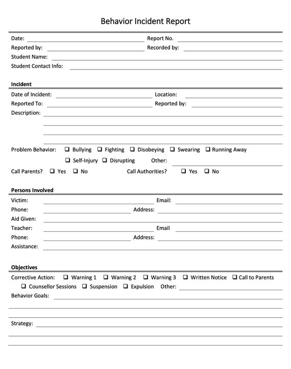 Incident Report Sample School