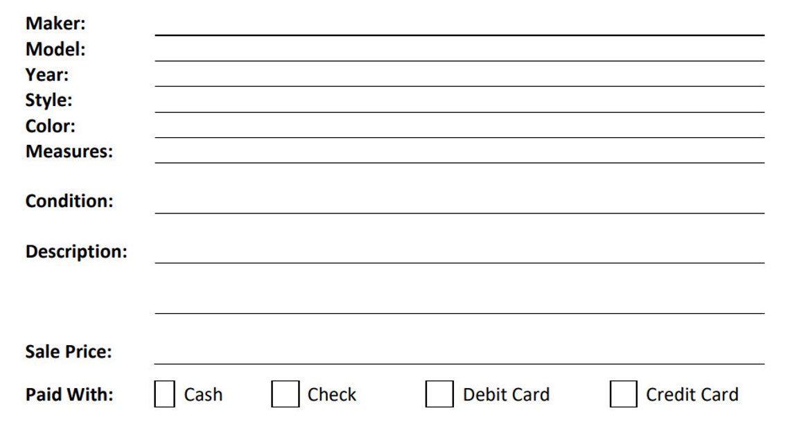 Bill of Sale Invoice General Item Second Hand Item as is Sale Contract ...
