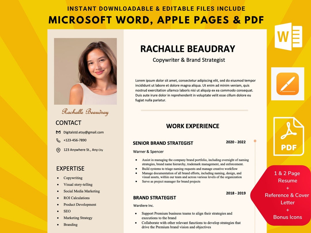 CV Template Resume Editable, Professional Resume Example, Minimalist ...