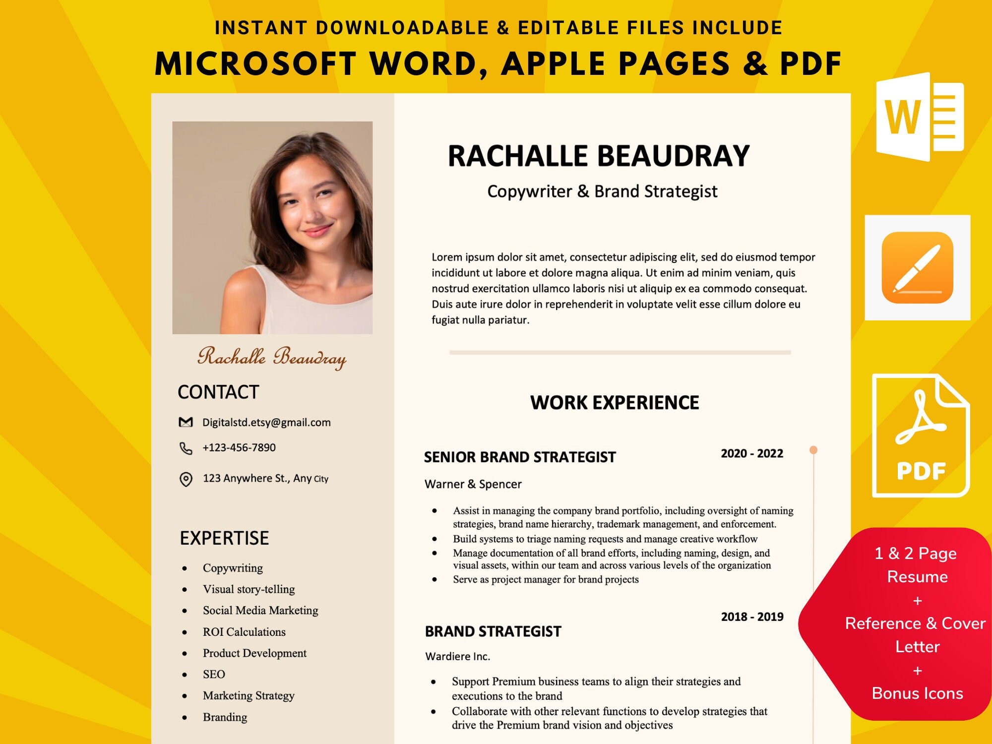 CV Template Resume Editable, Professional Resume Example, Minimalist Modern CV Template Free ...