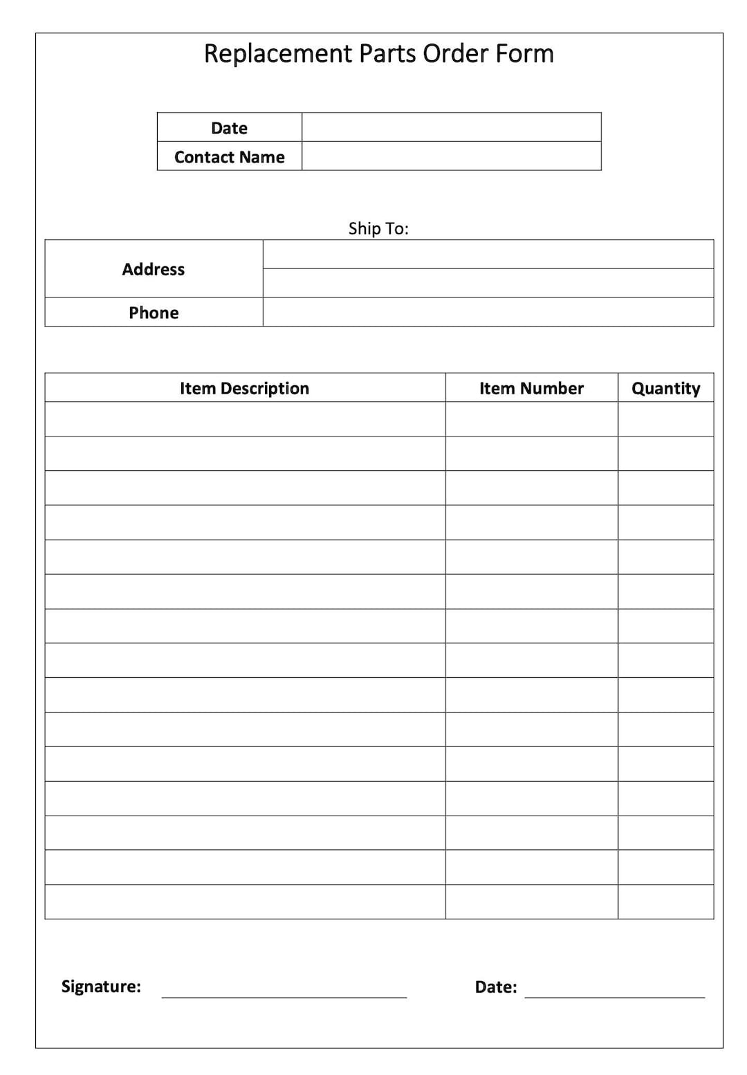 Replacement Parts Form Invoice Product Invoice Template Proof of Work ...