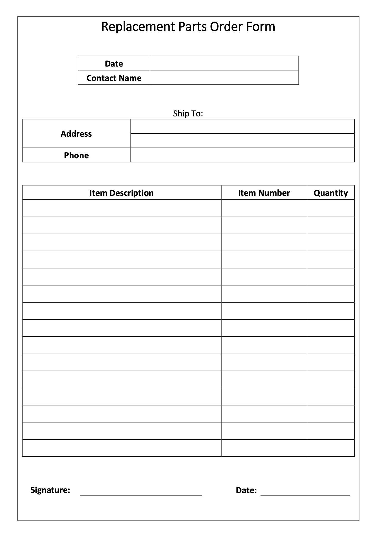 Replacement Parts Form Invoice Product Invoice Template Proof of Work ...