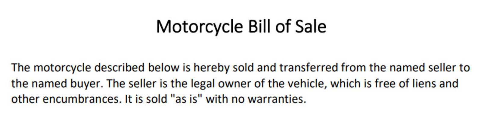 Motorcycle Bill of Sale Motorbike Quadbike Sale Contract Auto ...