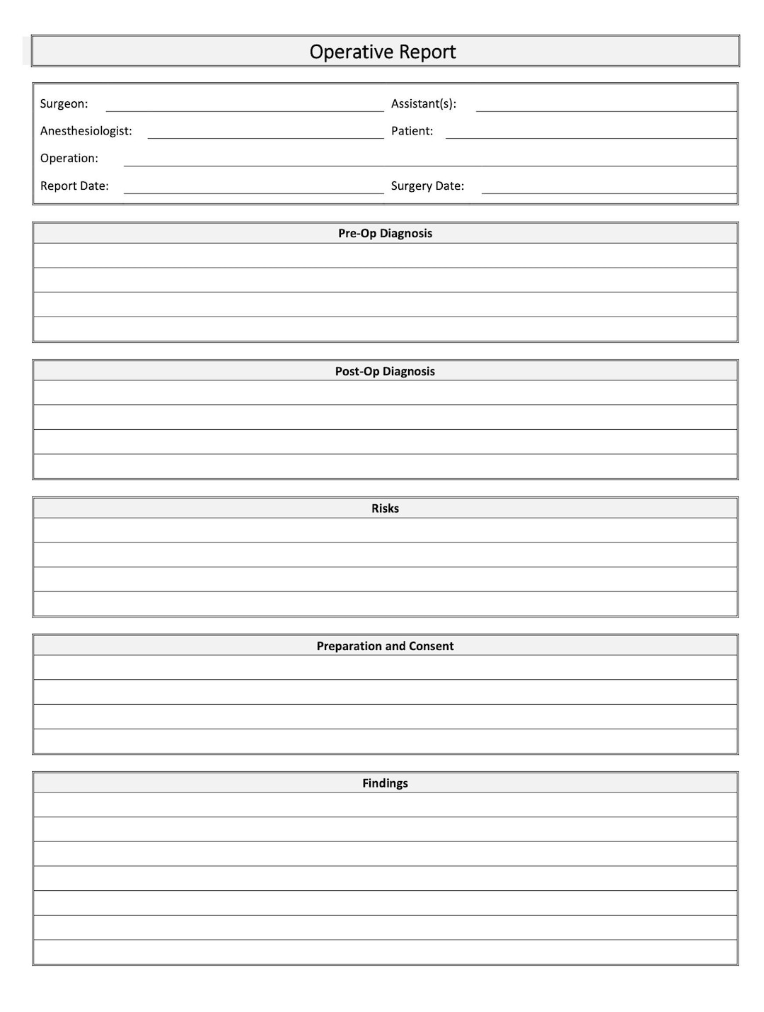 Operative Report Form Business Company Office Personal Operations Form ...