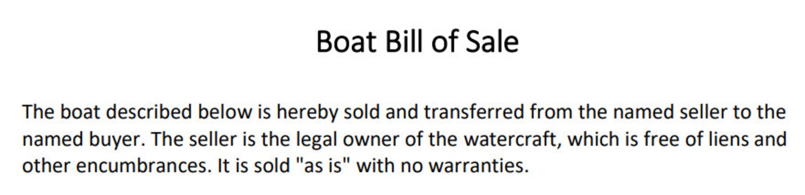 Boat Bill of Sale Motorboat Rowboat Bowrider Sale Contract Boat ...