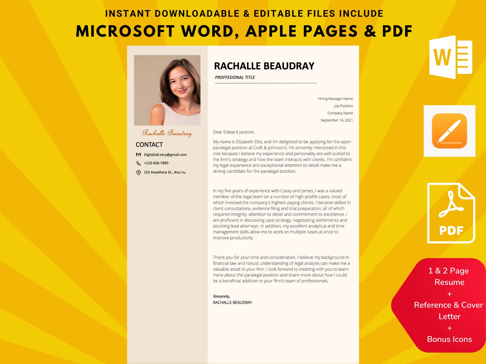 CV Template Resume Editable, Professional Resume Example, Minimalist ...