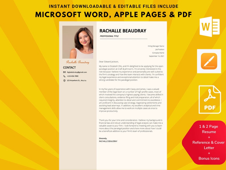 CV Template Resume Editable Professional Resume Example - Etsy