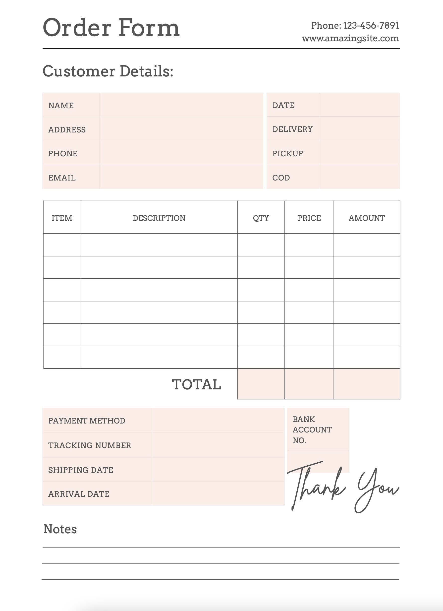 Order Form Invoice Service Product Work Form Customizable Template of ...