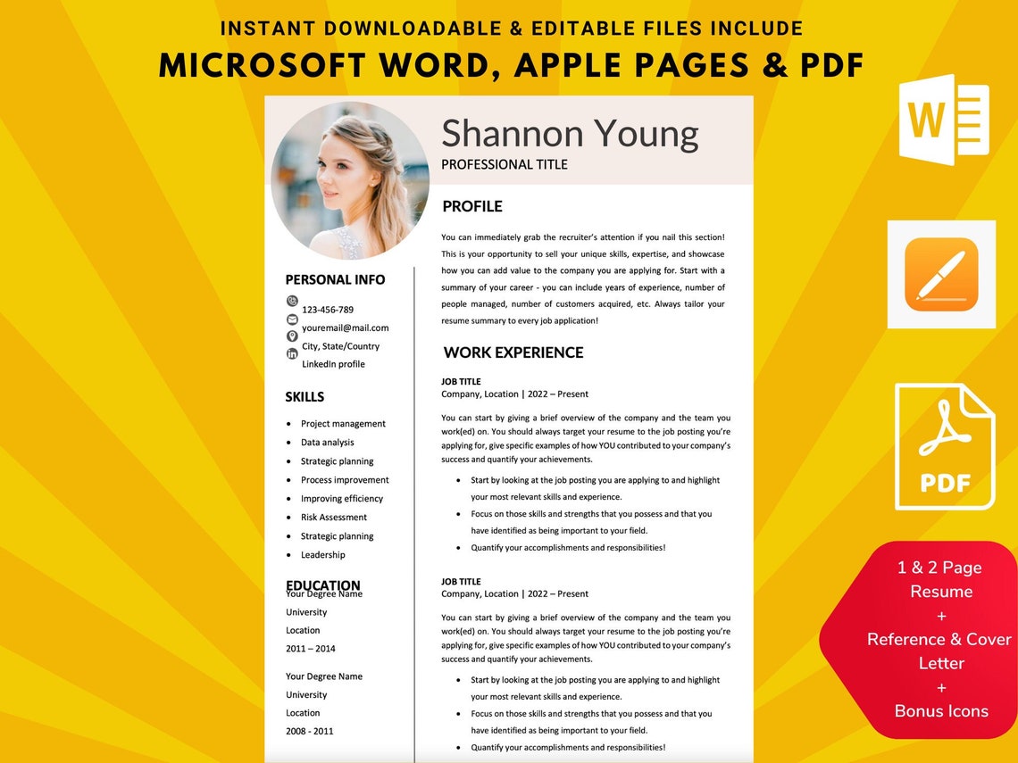 CV Template Resume Editable, Professional Resume Example, Minimalist ...