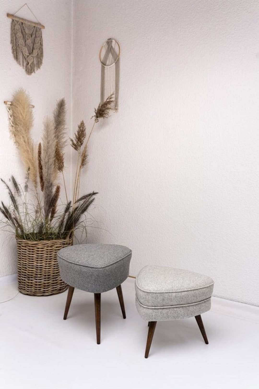 Pair of Mid – 20th Century Triangle Stools, Traditionally Re ...