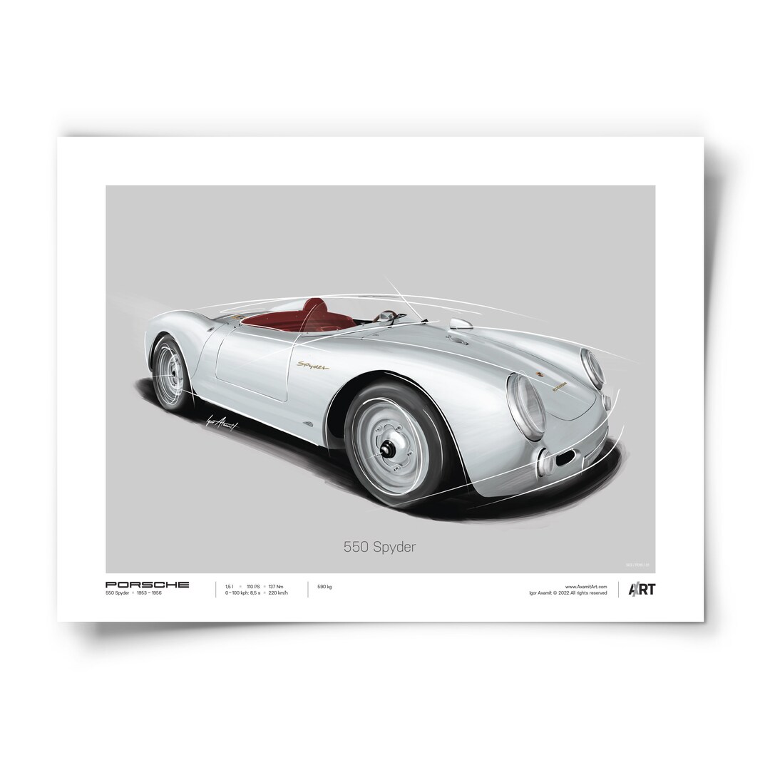 Porsche 550 Spyder – 40 X 30 Cm Posters Digital Ilustration Prints Wall ...