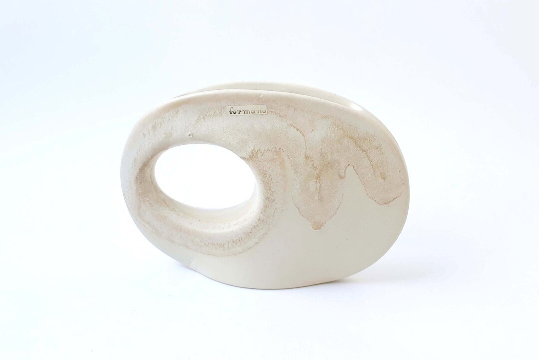 Vintage FORMANO Extravagant Vase, Large Flat Oval Cream-colored ...