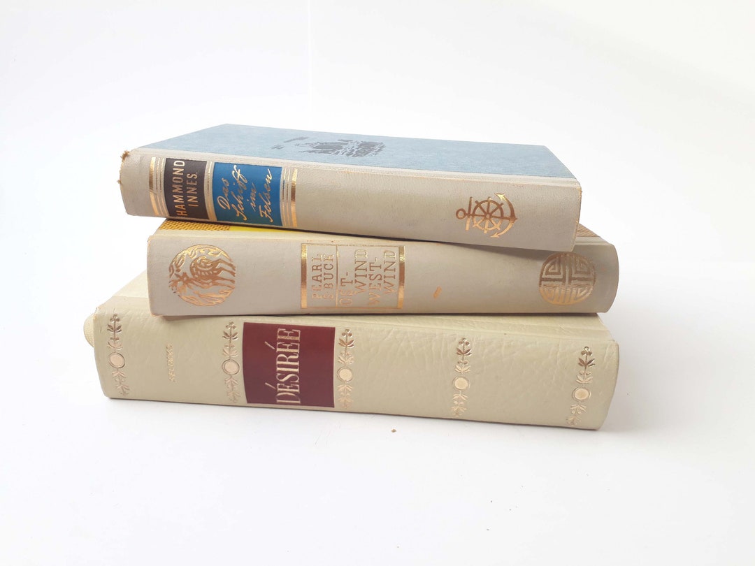 Vintage Book Stack Treasure With Gold Decoration, 3 Old Books Gold ...