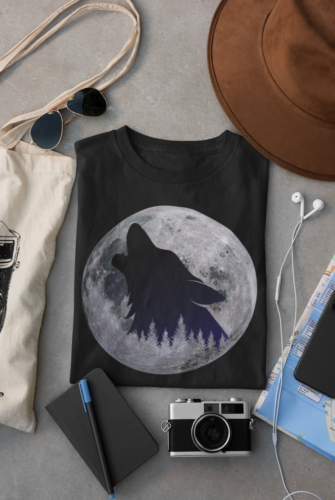 Howl of the Wild: Lunar Line Howling Wolf Black T-shirt - Etsy