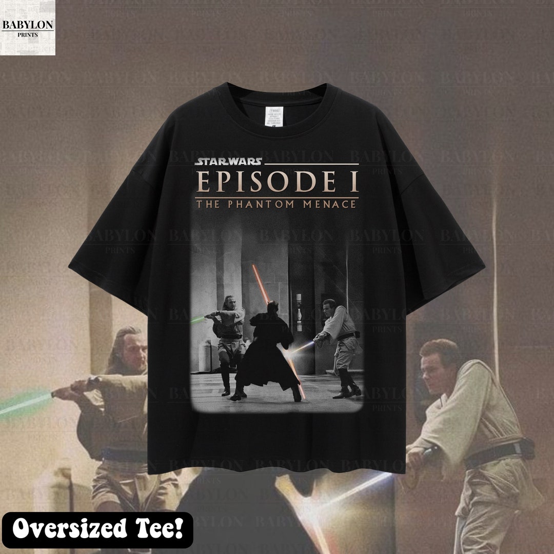 Oversized Phantom Menace T Shirt Star Wars Movie Poster Shirt Qui Gon ...