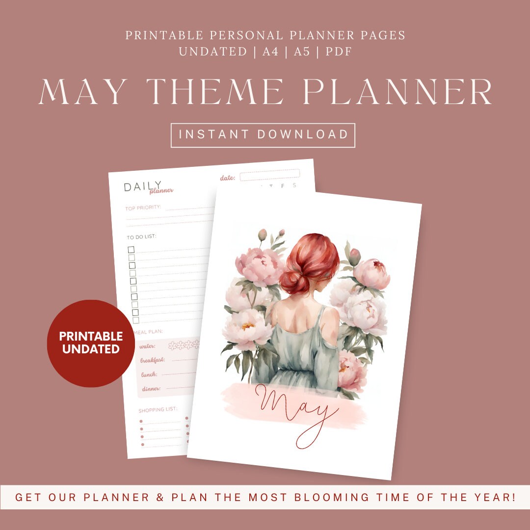 May Theme Planner | Printable Planner | Undated Monthly Journal | May ...