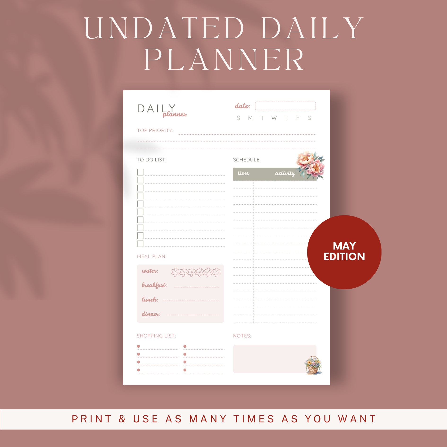 May Theme Planner Printable Planner Undated Monthly Journal May ...