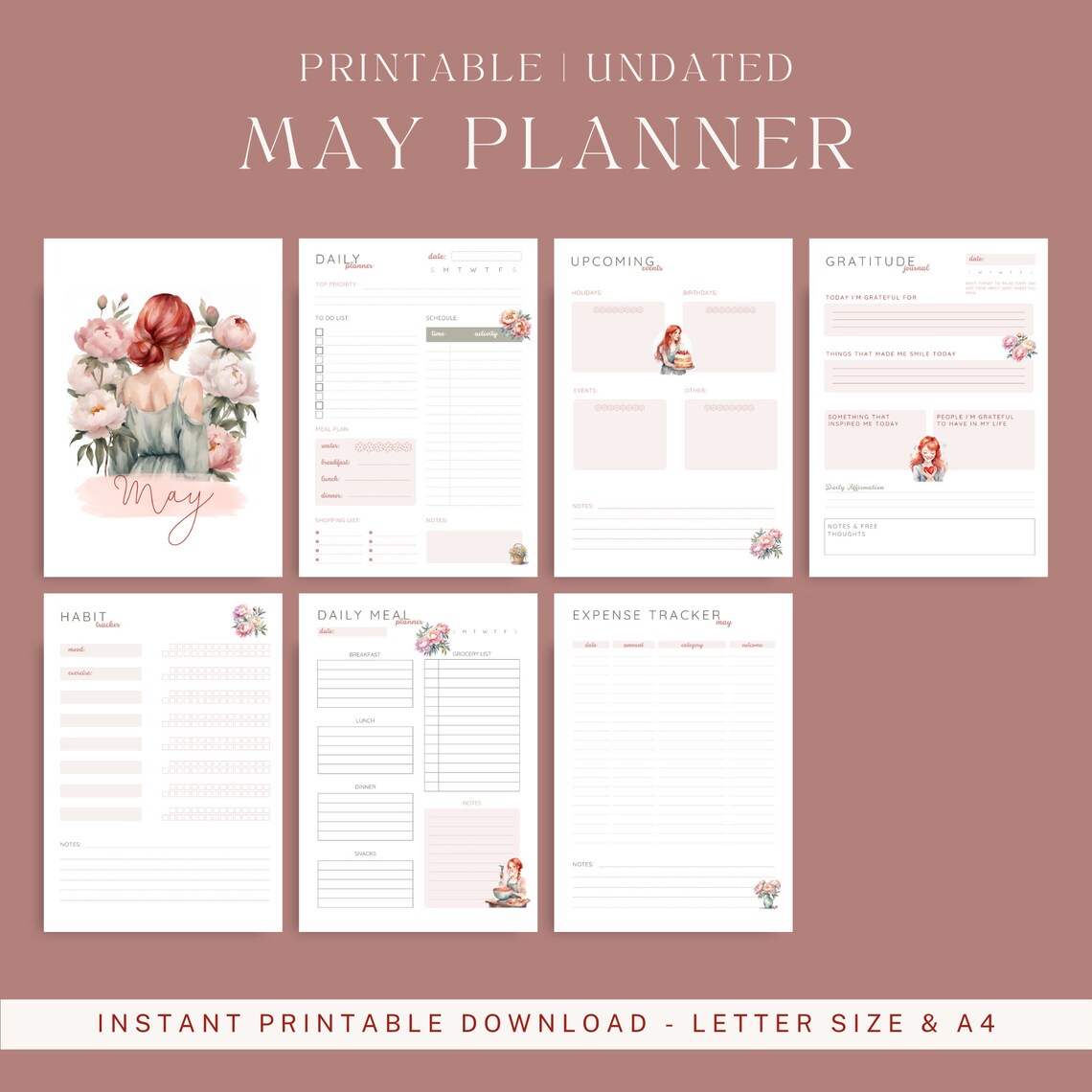 May Theme Planner Printable Planner Undated Monthly Journal May ...