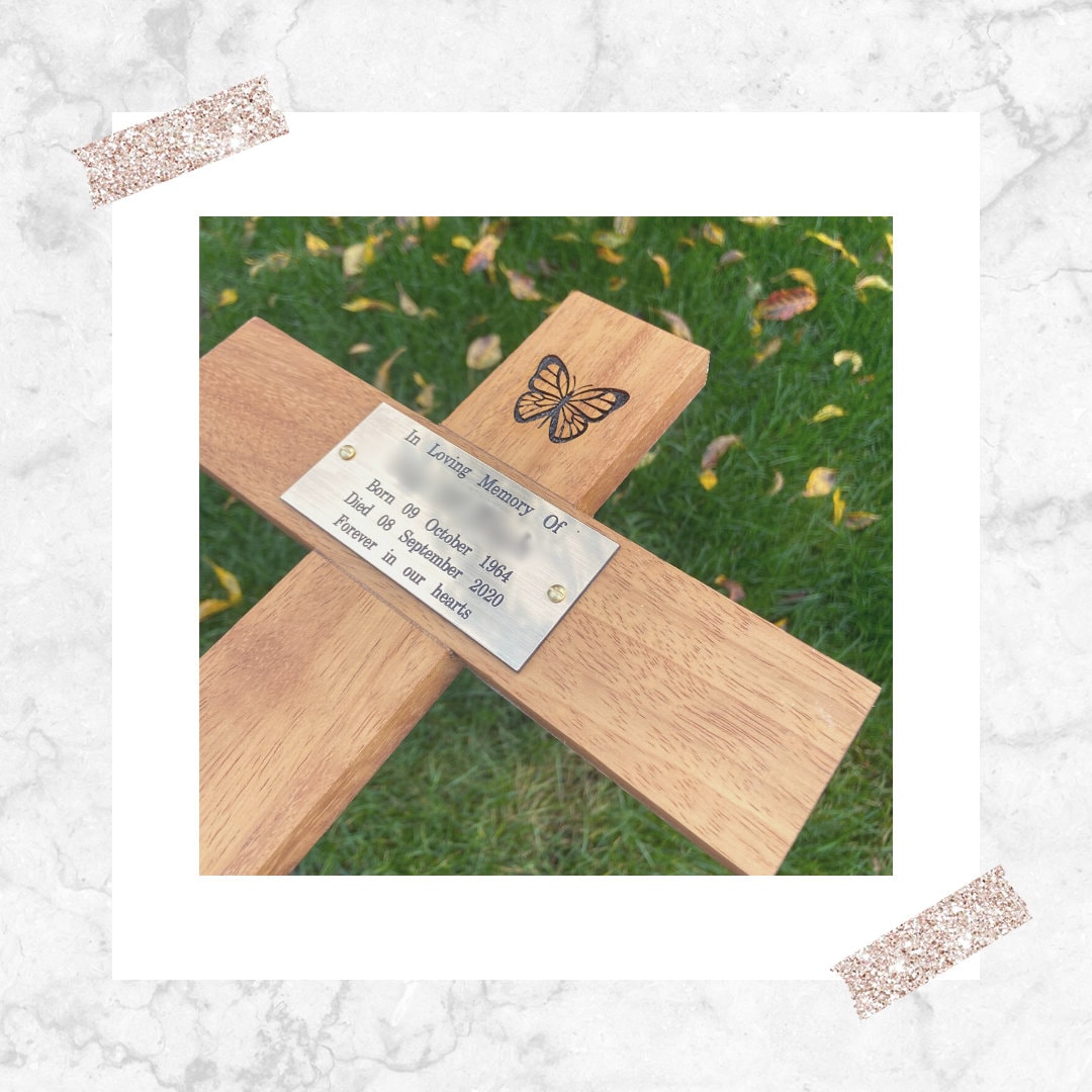 Personalised Wooden Memorial Cross, Wooden Cross, Engraved Plaque ...