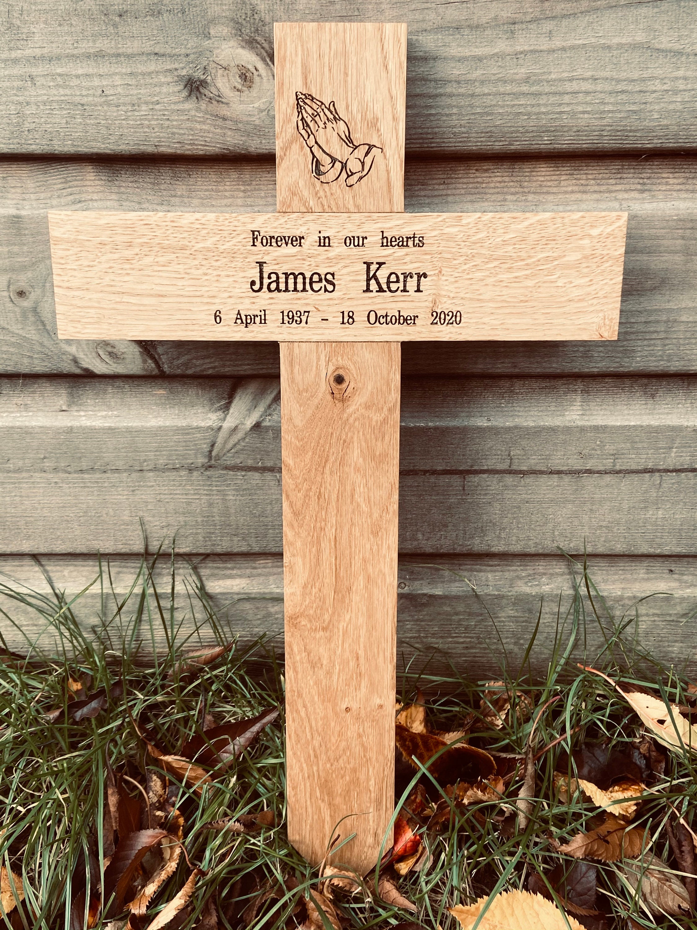 Personalised Wooden Memorial Cross, Wooden Cross, Engraved Plaque ...