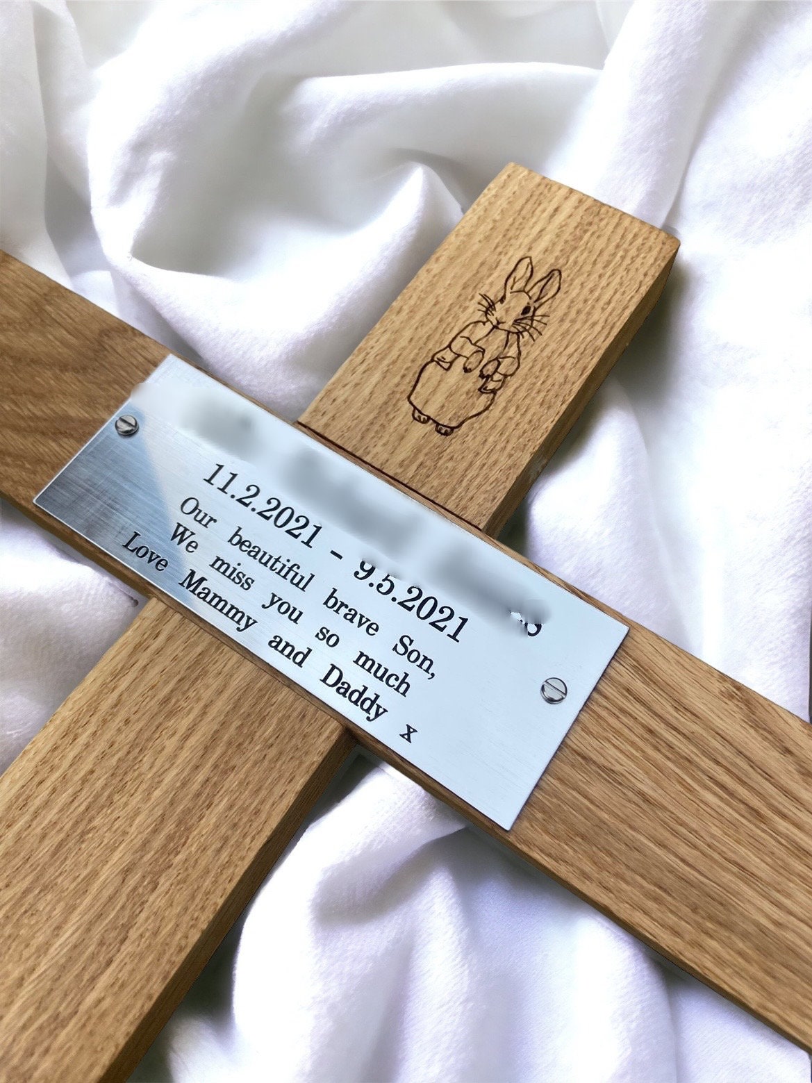 Personalised Wooden Memorial Cross, Wooden Cross, Engraved Plaque ...