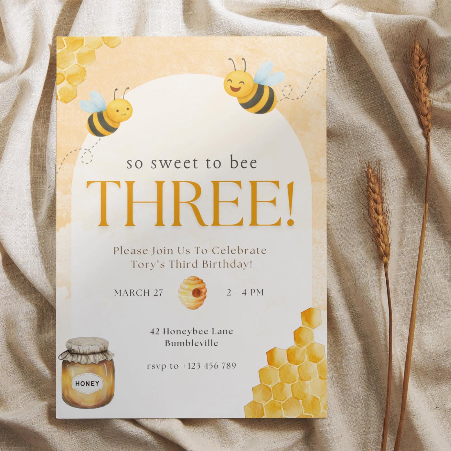 Editable so Sweet to Bee Three Third Birthday Invitation - Printable ...