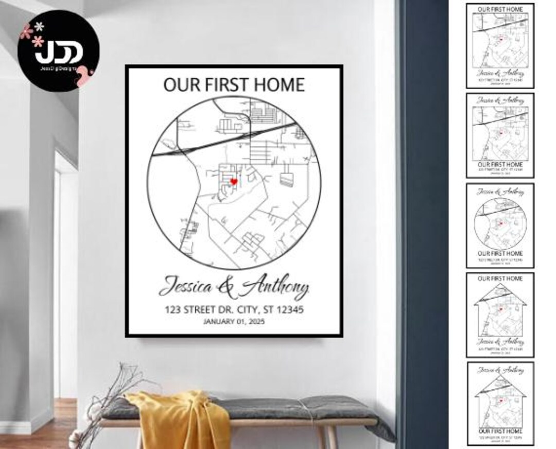 Custom Home Map, First Time Home Buyer, Personalized Housewarming Gift ...